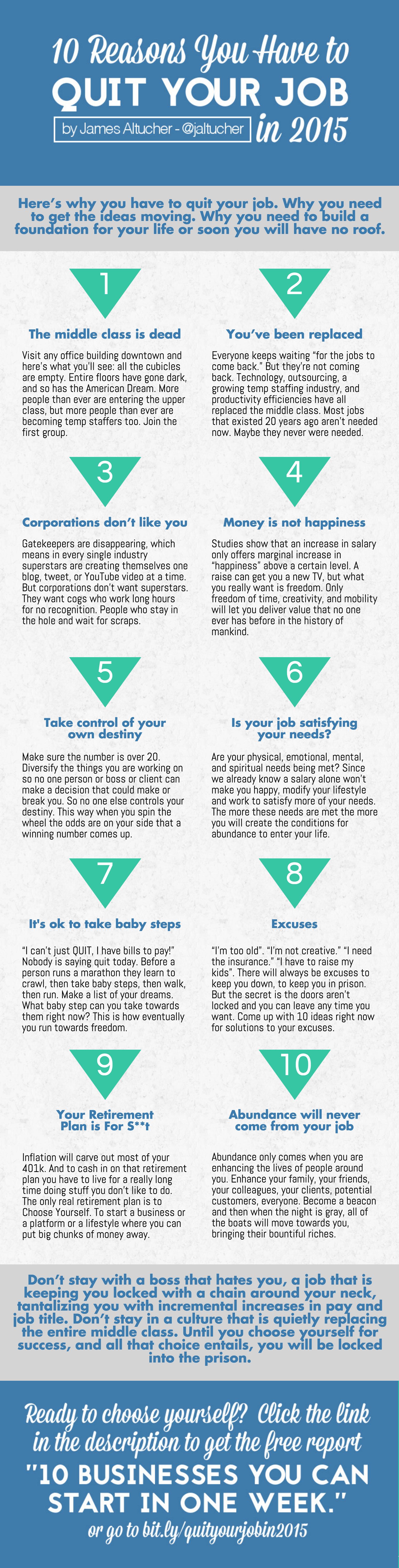 10 Reasons You Have to Quit Your Job [infographic] - James Altucher
